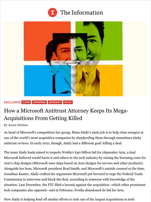 The Information: Exclusive: How a Microsoft Antitrust Attorney Keeps Its Mega-Acquisitions From ...