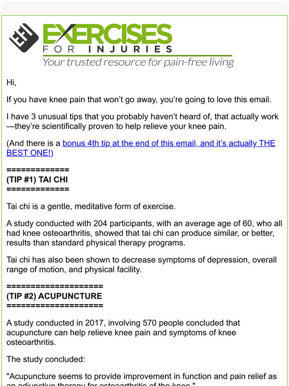Exercises For Injuries: knee pain relief: 3 weird (but scientifically ...