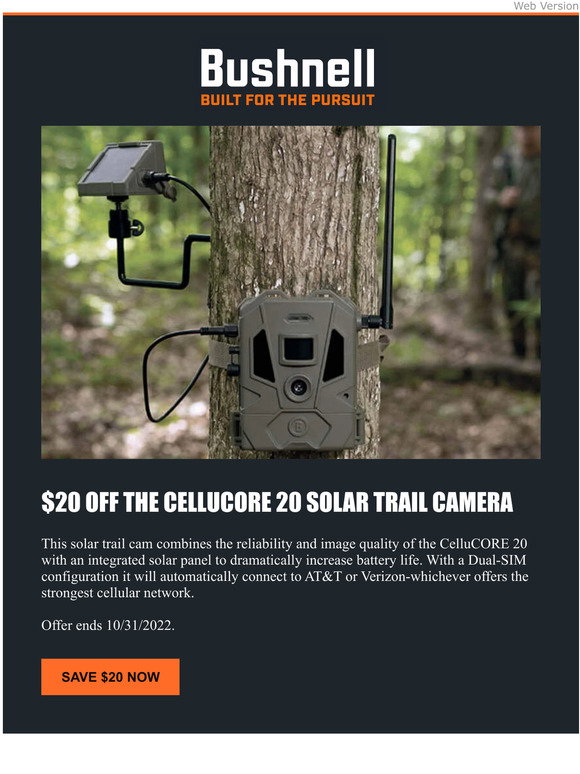 Bushnell: Exclusive Offer - Save $20 on The New CelluCORE 20 Solar Cam ...