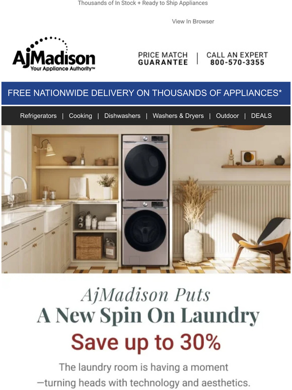 AJ Madison: Laundry Save up to 30% on In Stock washers & dryers | Milled