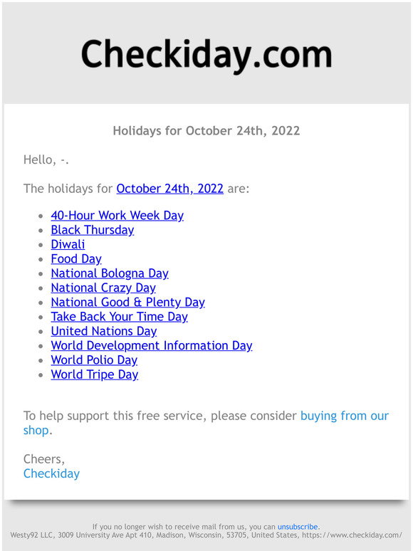 Checkiday: Holidays for October 24th, 2022! 📅🎉 | Milled