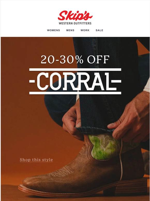 Skip's Boots: Corral Boots 30% OFF (!!!) | Milled