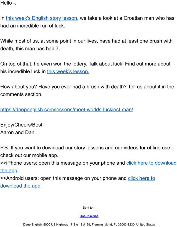Deep English: New Lesson: Meet The World’s Luckiest Man | Milled