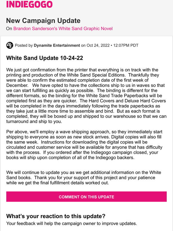 Indiegogo: 📢 Update #12 from Brandon Sanderson's White Sand Graphic ...