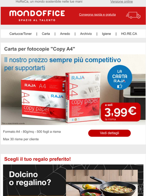 Mondoffice: Carta A4 a soli 3,99 euro la risma. In più, dolcino o ...