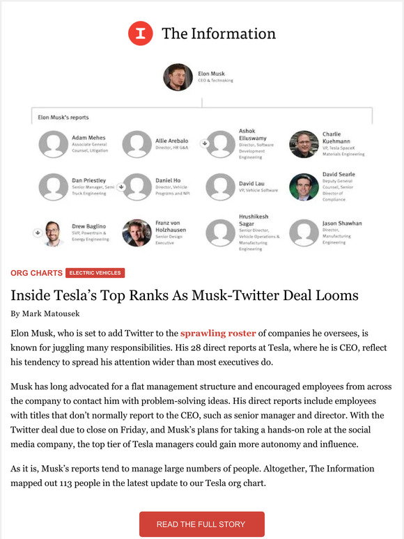 The Information: Org Chart: Inside Tesla’s Top Ranks As Musk-Twitter ...