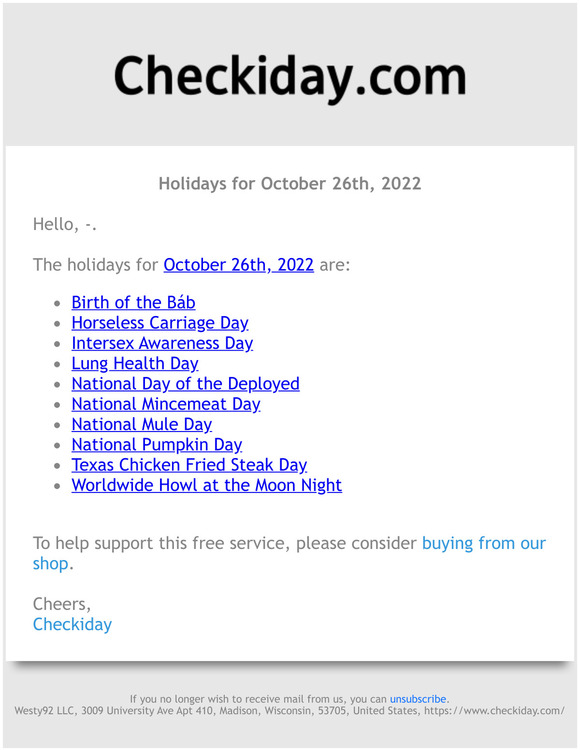 Checkiday: Holidays for October 26th, 2022! 📅🎉 | Milled