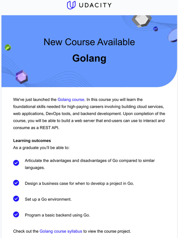 Udacity: New course: Golang | Milled