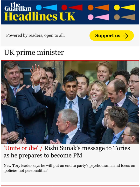 The Guardian: The Guardian Headlines: Rishi Sunak tells Tories to ...