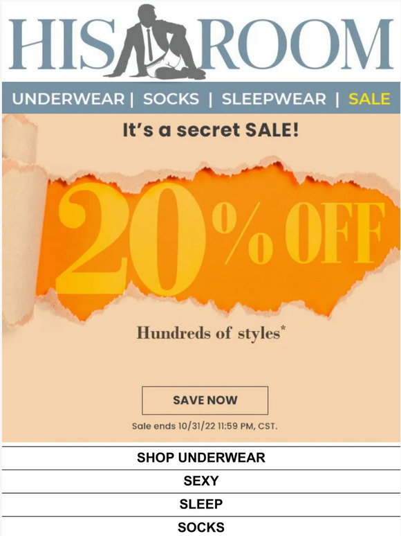 HisRoom: It’s a Secret Sale! Save 20% Off Hundreds of Items! | Milled