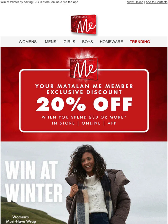Matalan: A thank you for joining | Member exclusive 20% off | Milled