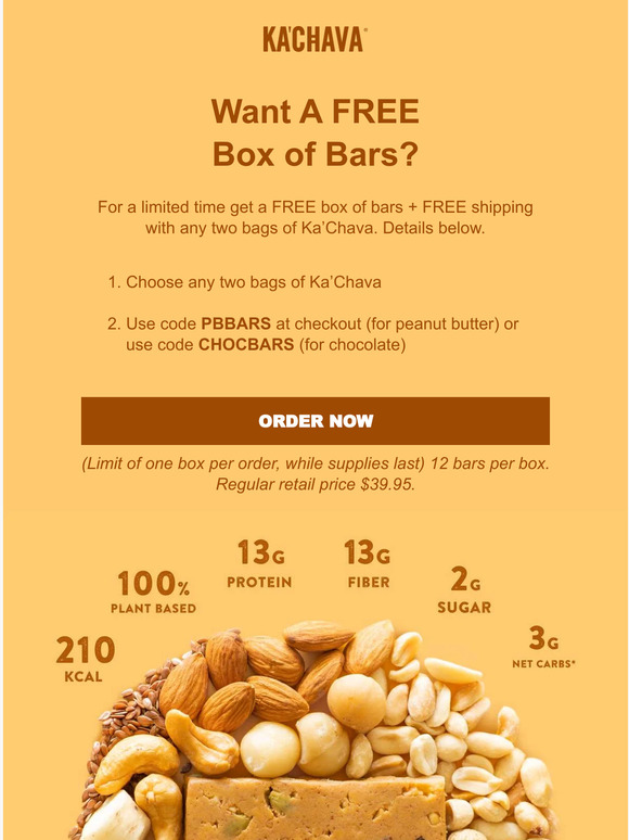 Ka'Chava: Hurry! Get a FREE box of bars + FREE shipping. | Milled
