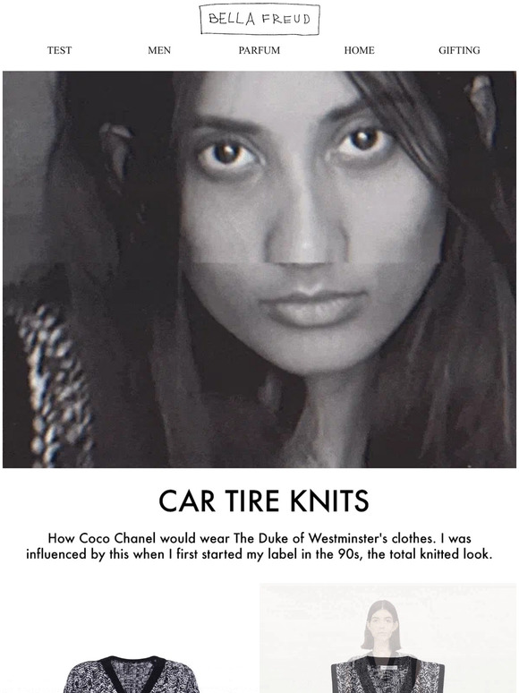 Bella Freud: CAR TIRE KNITS | How Coco Chanel would wear The Duke of ...