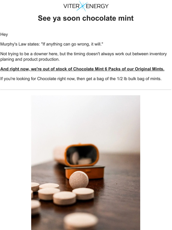 Viter Energy: Chocolate Mint Flavor Mints Out of Stock | Milled