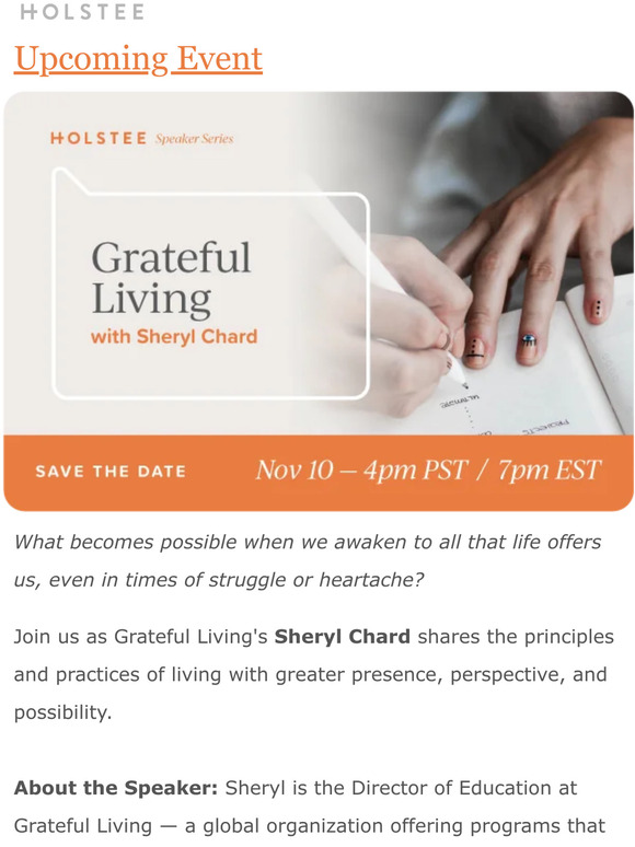 Holstee You Re Invited Grateful Living Workshop With Sheryl Chard