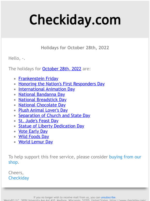 Checkiday: Holidays for October 28th, 2022! 📅🎉 | Milled