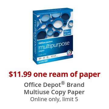 Office Depot: $11.99 One Ream Of Paper Office Depot® Brand Multiuse ...