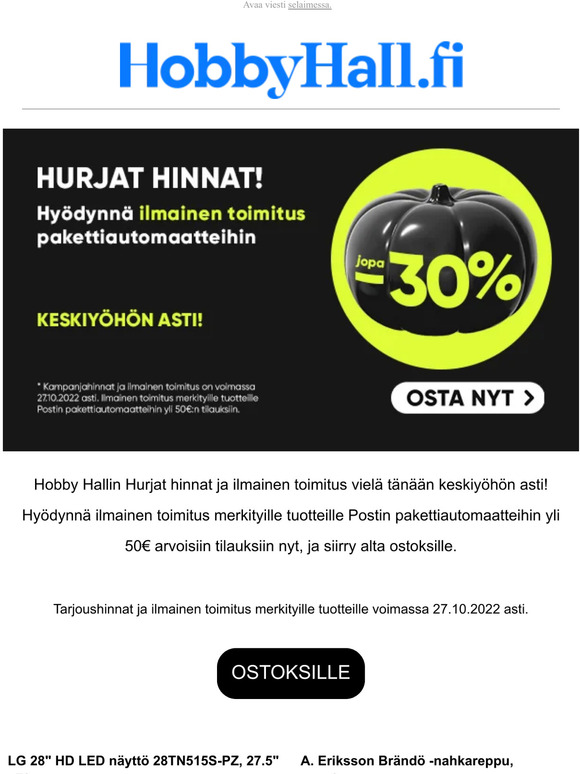 Hobby Hall: Hurjat hinnat voimassa vielä tänään! 🎃 | Milled