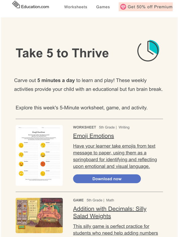 education.com: Get this week's 5-Minute worksheet, game, and activity 🕔 ...