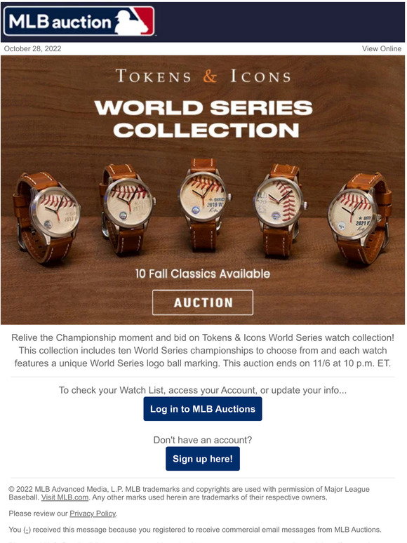 MLB: Tokens & Icons World Series Watch Collection Auction | Milled