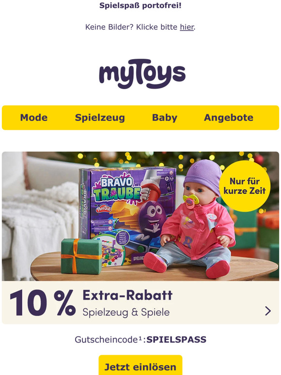 myToys.fr : tout l'univers de l'enfant: -10 % auf Spielzeuge! Außerdem gibt es noch eine ...