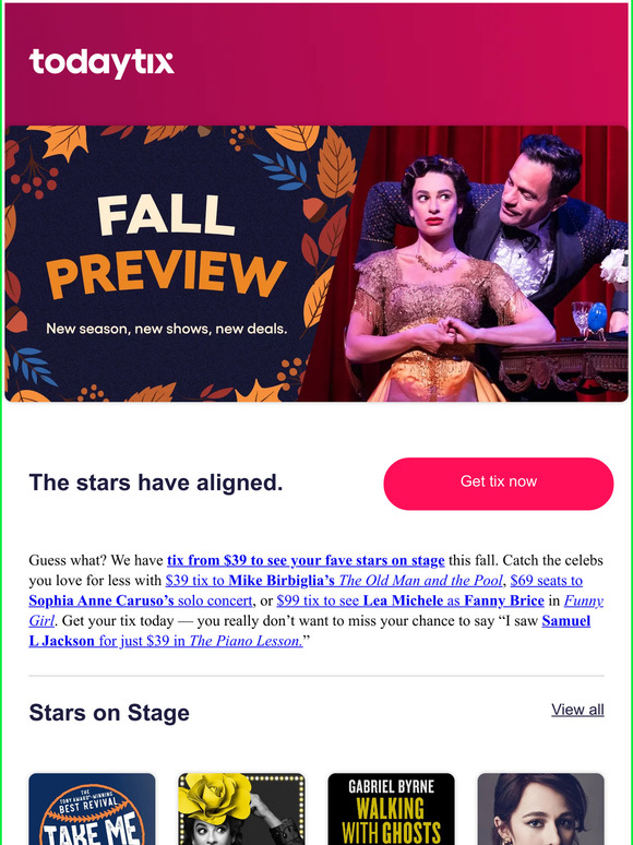 TodayTix: 😲 Surprise: Get tix from $39 to see stars on stage 😲 | Milled