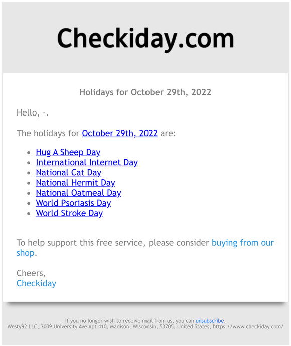 Checkiday: Holidays for October 29th, 2022! 📅🎉 | Milled