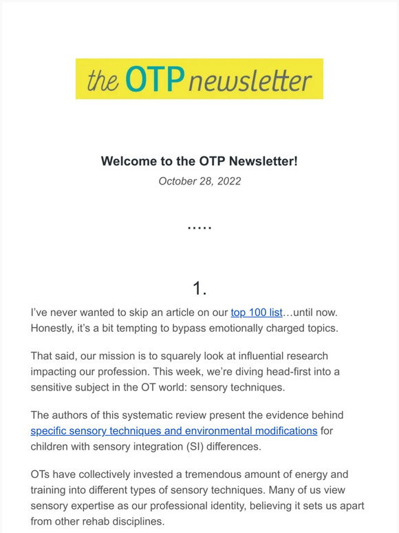 OT Potential: The OTP: Sensory Techniques and OT | Milled
