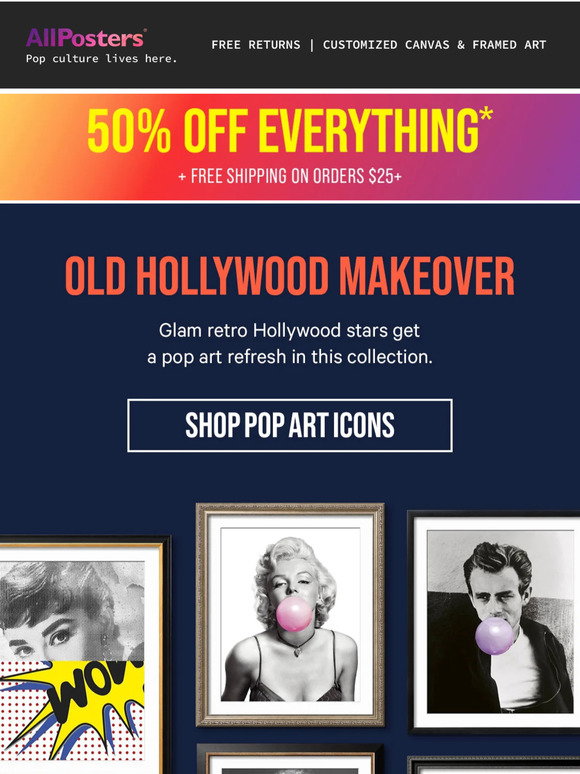AllPosters: See retro Hollywood stars get a pop art makeover. | Milled