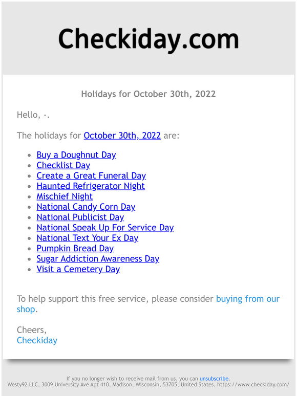 Checkiday: Holidays for October 30th, 2022! 📅🎉 | Milled
