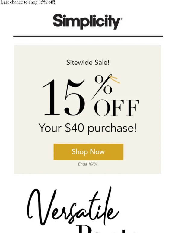 Simplicity Patterns: Ending Soon: Sitewide Sale! | Milled