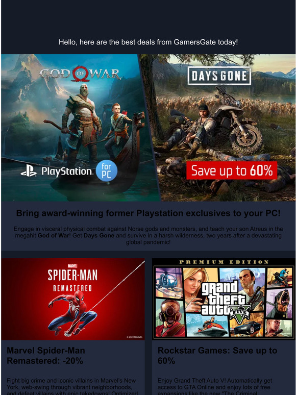 GamersGate: Enjoy discounts on God of War, Spider-Man, GTAV and much more! | Milled