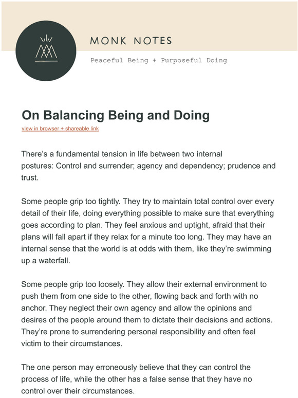 Monk Manual: Monk Notes 23 - On Balancing Being and Doing | Milled