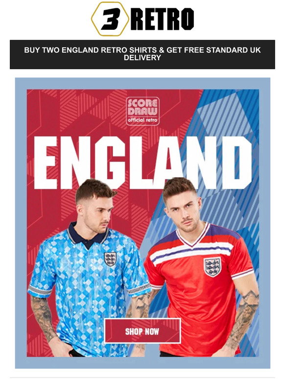 3Retro Football: Buy Two England Retro Shirts & Receive Free Standard ...