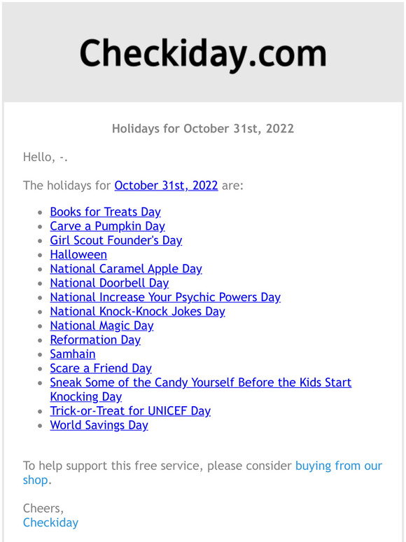 Checkiday: Holidays for October 31st, 2022! 📅🎉 | Milled