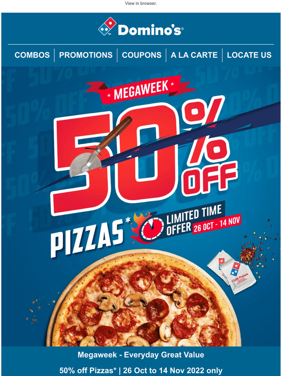 Domino's Pizza: 50% off Pizzas - till 14 Nov only | Milled