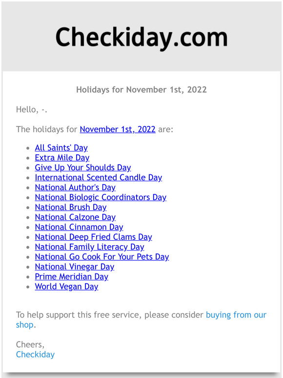 Checkiday: Holidays for November 1st, 2022! 📅🎉 | Milled