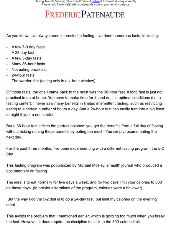 Frederic Patenaude: A new fasting experiment | Milled