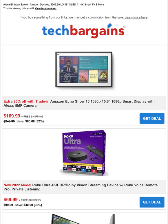 Techbargains: Rare 30% off Roku Ultra 4K (2022 Model) | $169.99 Echo ...