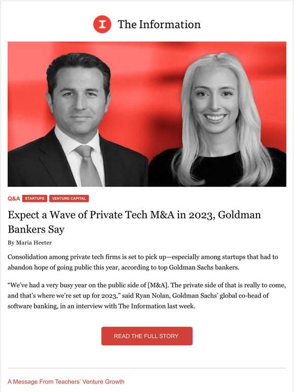 The Information: Expect More Private Tech M&A in 2023: Goldman Bankers ...