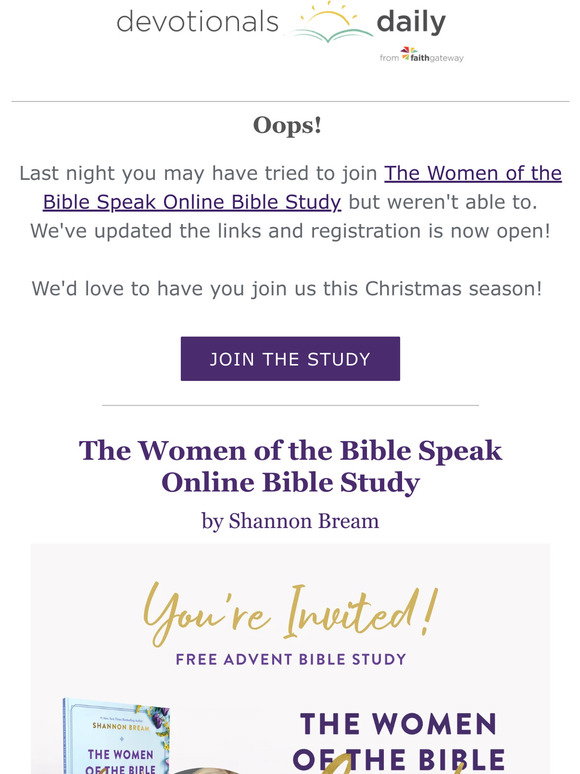 FaithGateway: oops! join The Women of the Bible Speak Online Bible ...