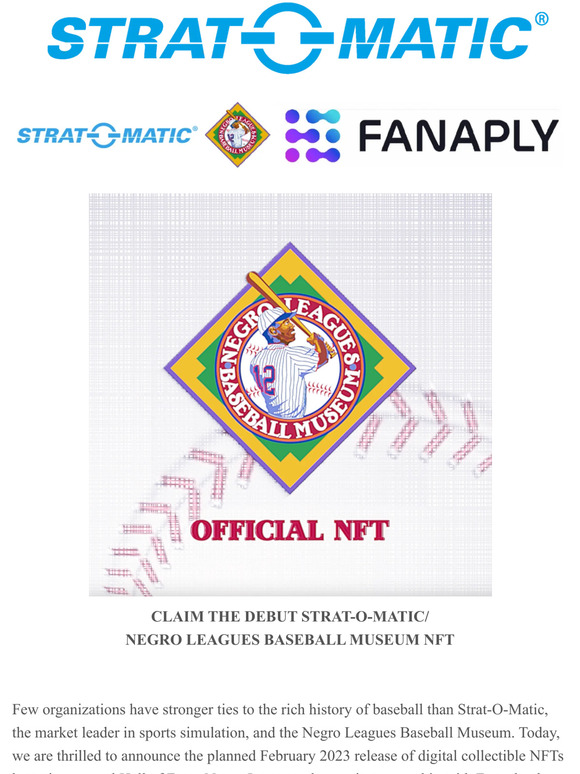 Strat O Matic Claim Your Free Nft Strat O Matic Nlbm And Fanaply Partner On Nft Program Milled 