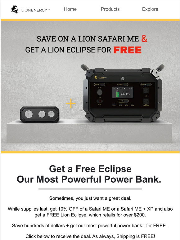 Lion Energy: Get A Free Eclipse - Our Most Powerful Power Bank | Milled