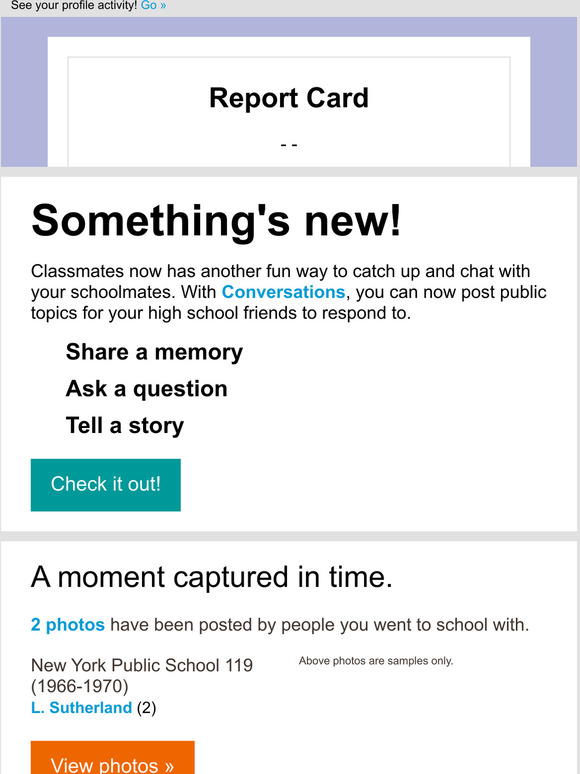 Classmates: Classmates report card for — —! | Milled