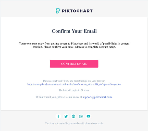 Piktochart: Welcome to Piktochart | Confirm your email address | Milled