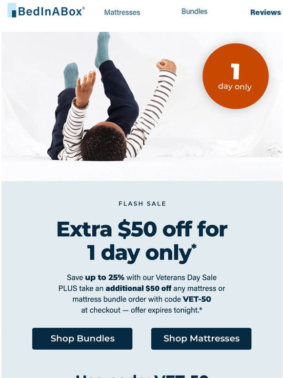 BedInABox: Save an extra $50 off sleep for Veterans Day! | Milled