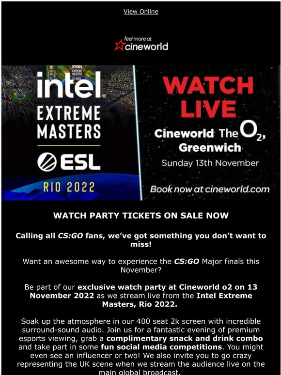Cineworld: Intel Extreme Masters Rio 22 Watch Party at Cineworld London ...
