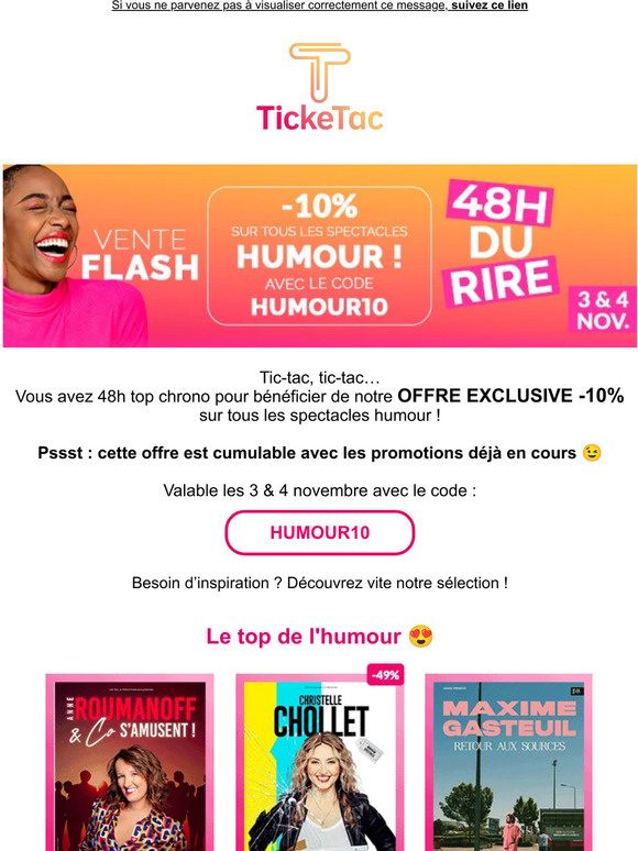 Ticketac: 📢 48h du rire : -10% en plus sur tous les spectacles humour ! 😉 | Milled