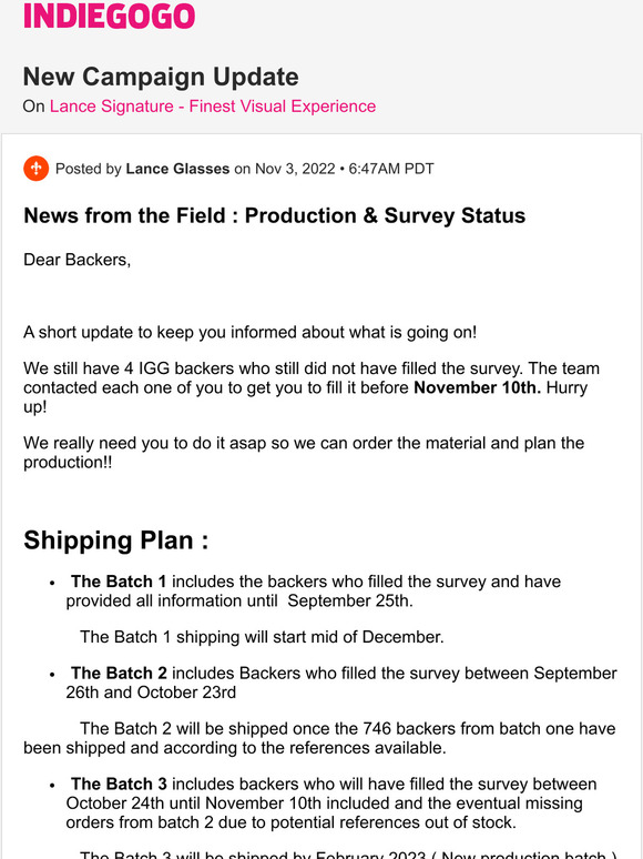 Indiegogo: 📢 Update #6 from Lance Signature - Finest Visual Experience ...