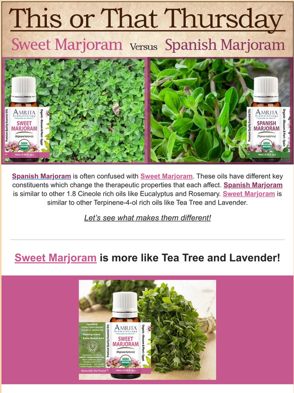 Amrita Aromatherapy: How Different is Spanish versus Sweet Marjoram ...